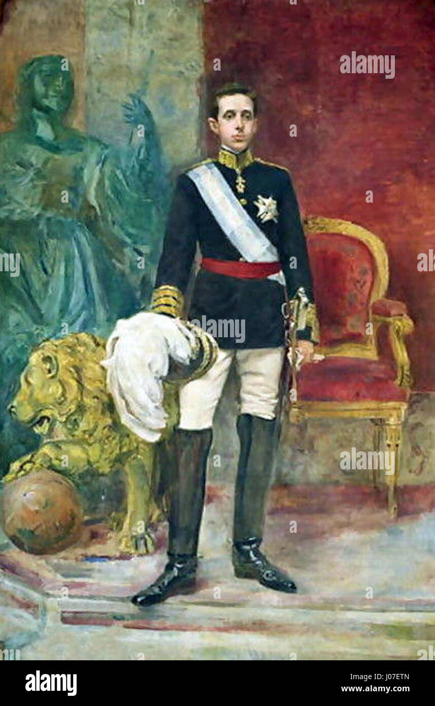 The portrait of King Alfonso XIII, located in the Alcázar de los Reyes ...