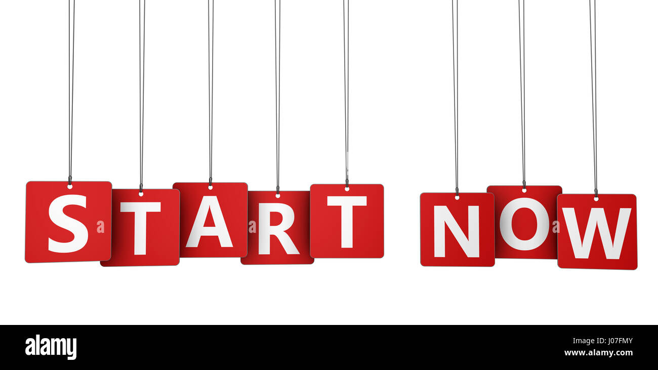 Start now sign and word on red paper tags 3D illustration Stock Photo ...
