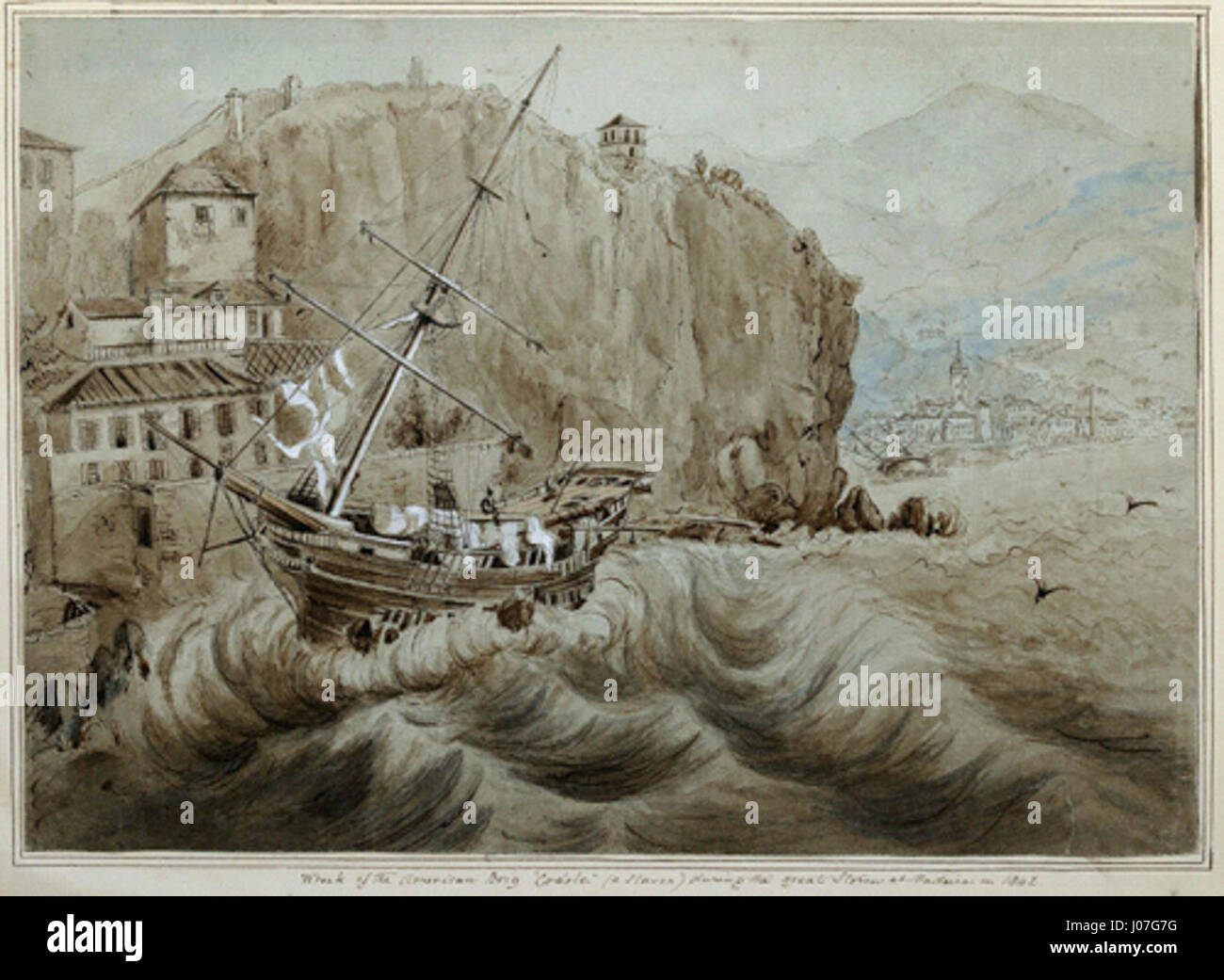 The wreck of the American brig Créole, a former slave ship, as depicted ...