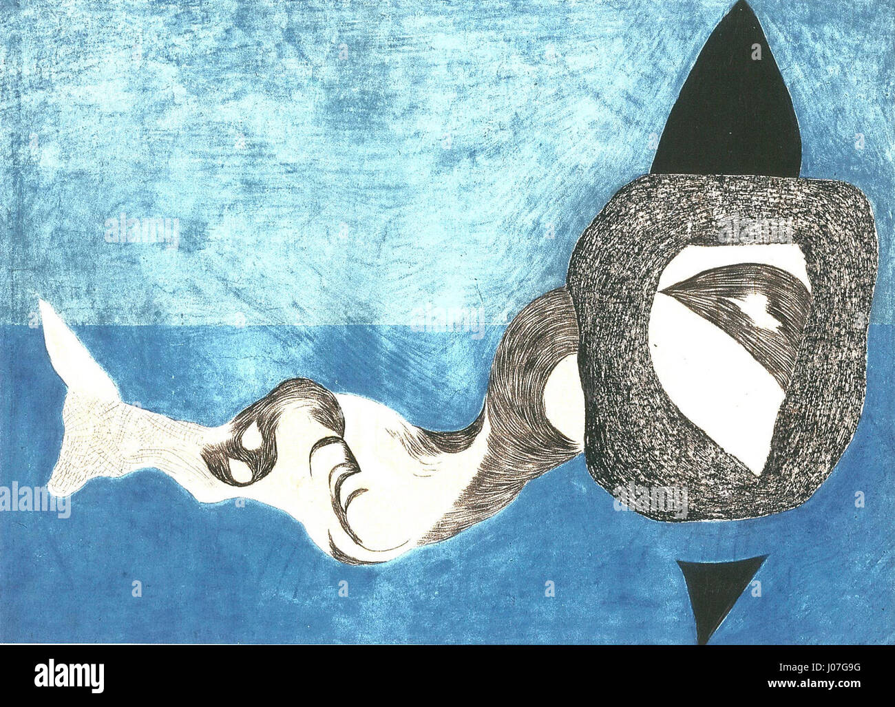 Vajda’s 1939 painting ‘Szárny kék térben’ presents a blue-winged figure ...