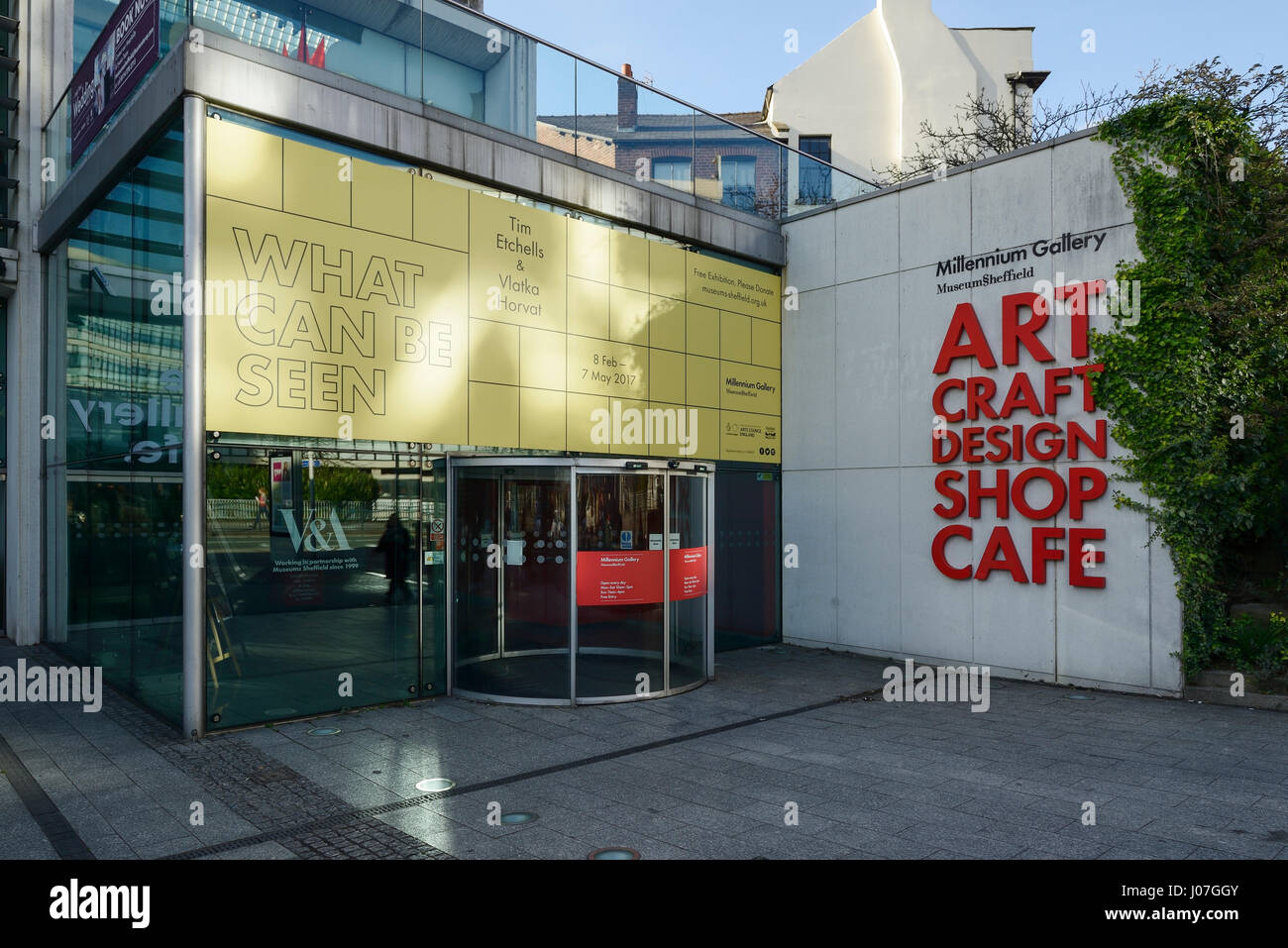 The entrance to the Millennium Gallery and Museum in Sheffield city ...