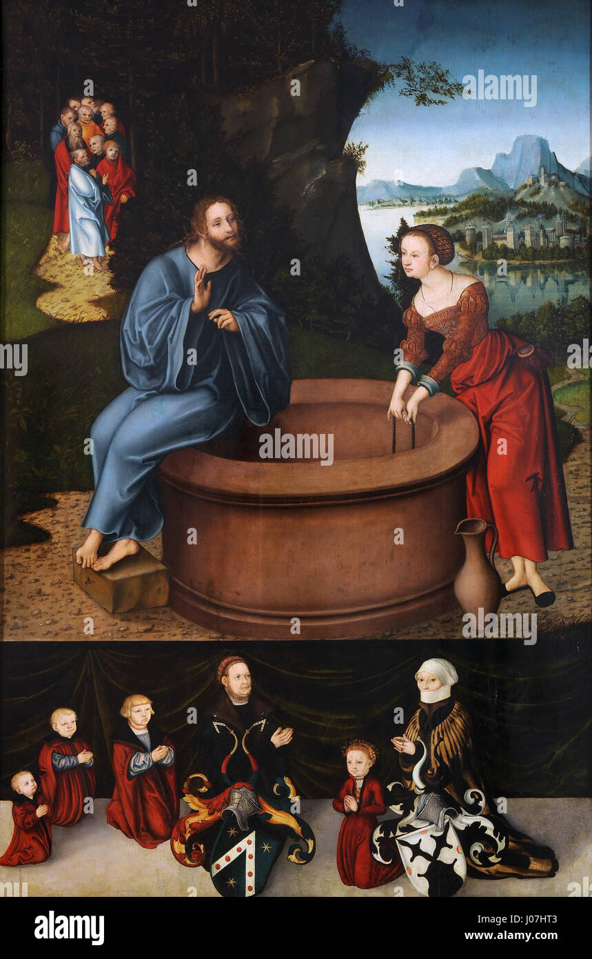 'Christus und die Samariterin' (Christ and the Samaritan Woman) by Lucas Cranach the Younger ...