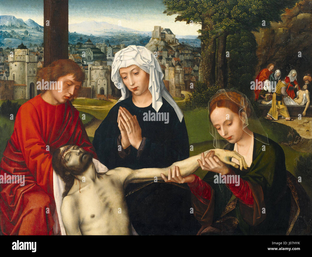 Ambrosius Benson's ‘Pietà at the Foot of the Cross’ depicts the sorrowful scene of the Virgin ...