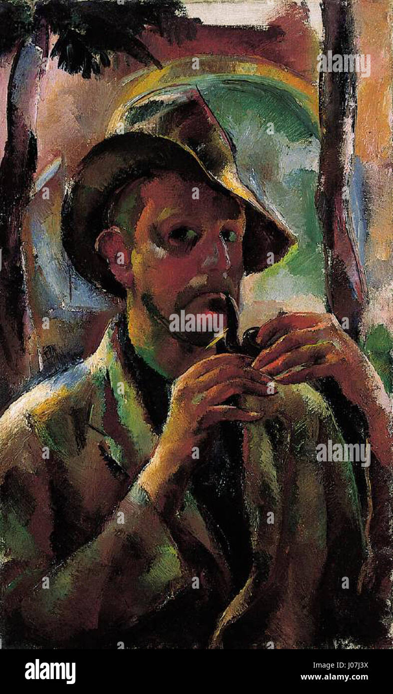 Aba-Novák's Self-Portrait with Pipe from 1926 presents a reflection of ...