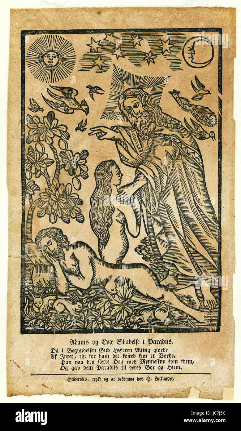 'Adams og Evå Skabelse i Paradis' depicts the biblical creation of Adam ...