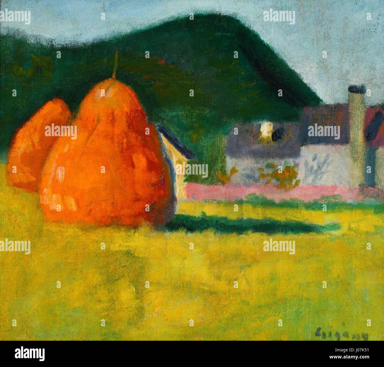 Czigány’s 1906 painting 'View of Nagybánya with Haystacks' captures a ...