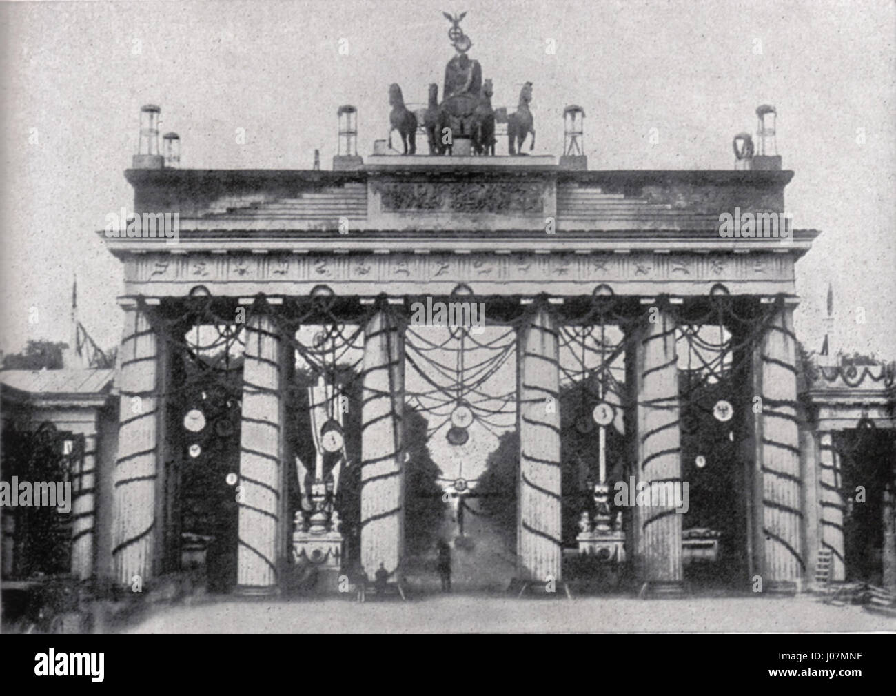 Photograph of the Brandenburg Gate in Berlin, adorned with decorations ...