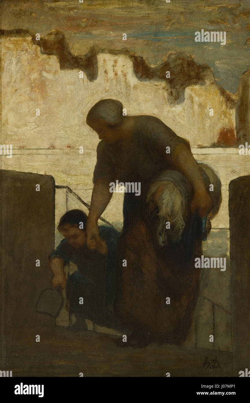 This painting by Honoré Daumier depicts a laundress at work, capturing ...