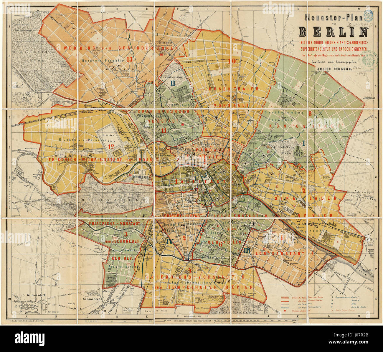 A 1874 map of Berlin, illustrating the royal Prussian administrative ...
