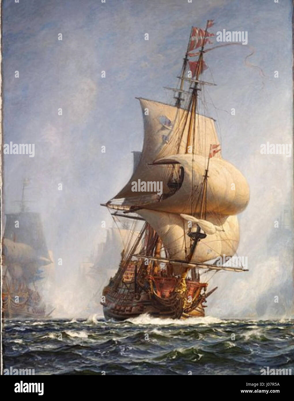 A historical painting depicting the Battle of Køge Bay on July 1, 1677 ...