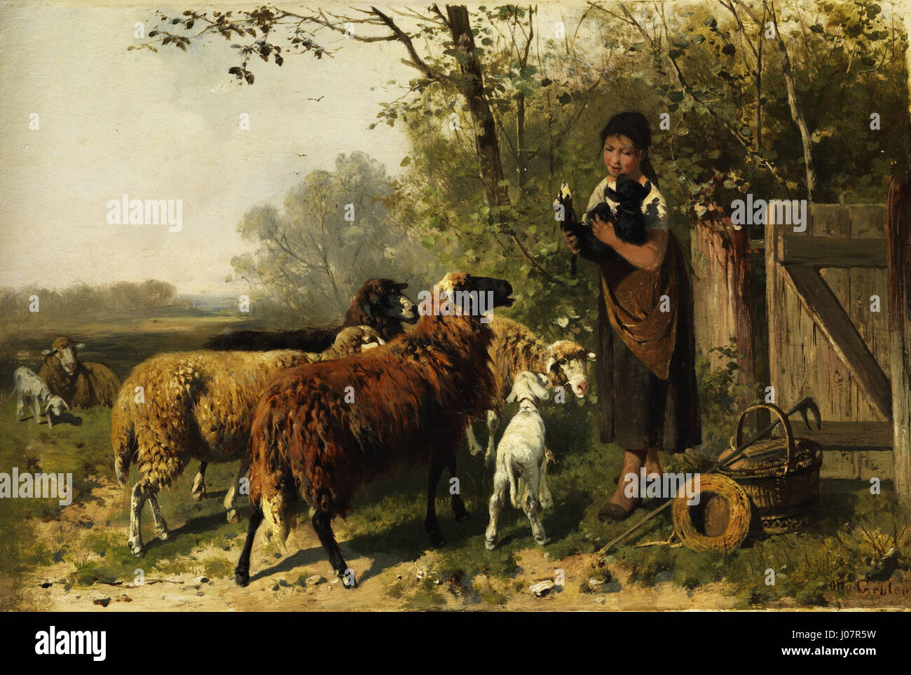 'Die fürsorgliche junge Schäferin' by Otto Gebler depicts a young ...
