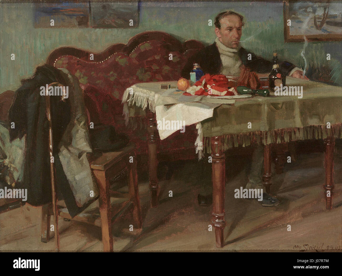 'Raucher' by Otto Strützel from 1908 depicts a man smoking, showcasing ...