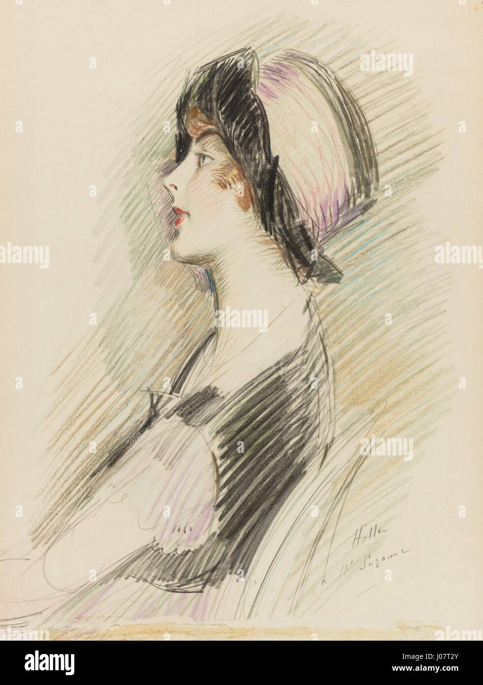 A portrait by French artist Paul César Helleu, featuring a profile view ...