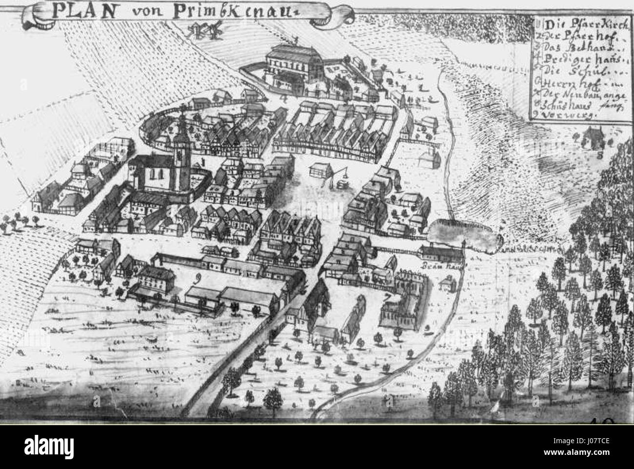 ‘Przemków 1750’ is a historical landscape painting depicting the town ...