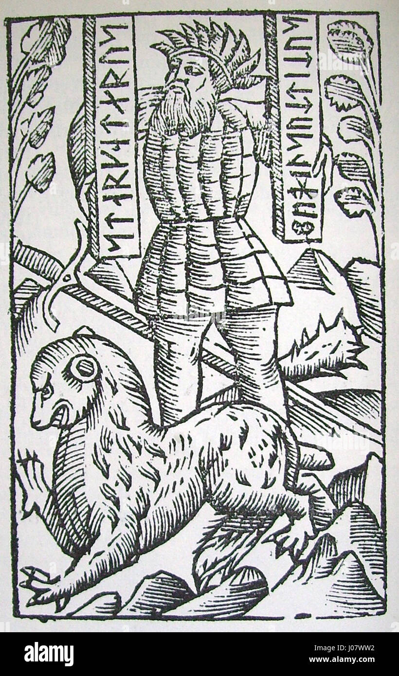 'Jätten Starkad' is a historical illustration by Olaus Magnus ...