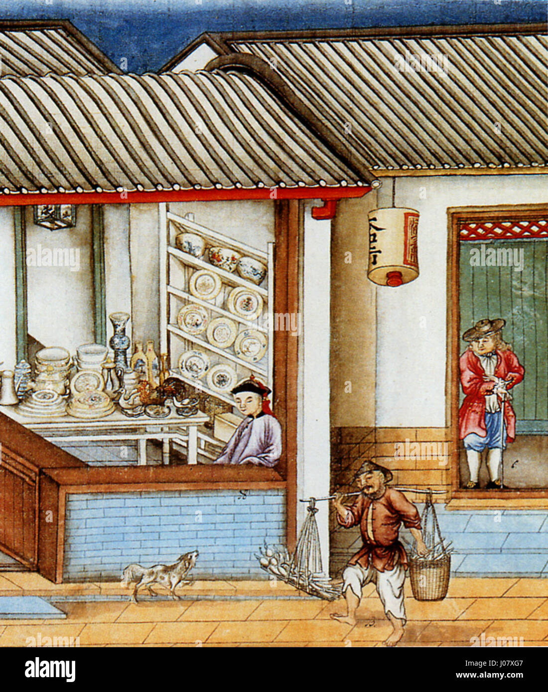 This painting depicts a merchant’s shop in Canton, China, offering a ...