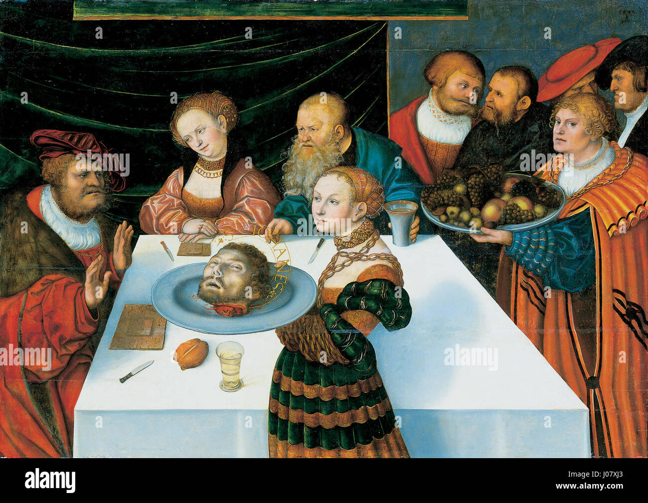 Lucas Cranach the Elder’s painting 'Gastmahl des Herodes' depicts the biblical feast of Herod ...