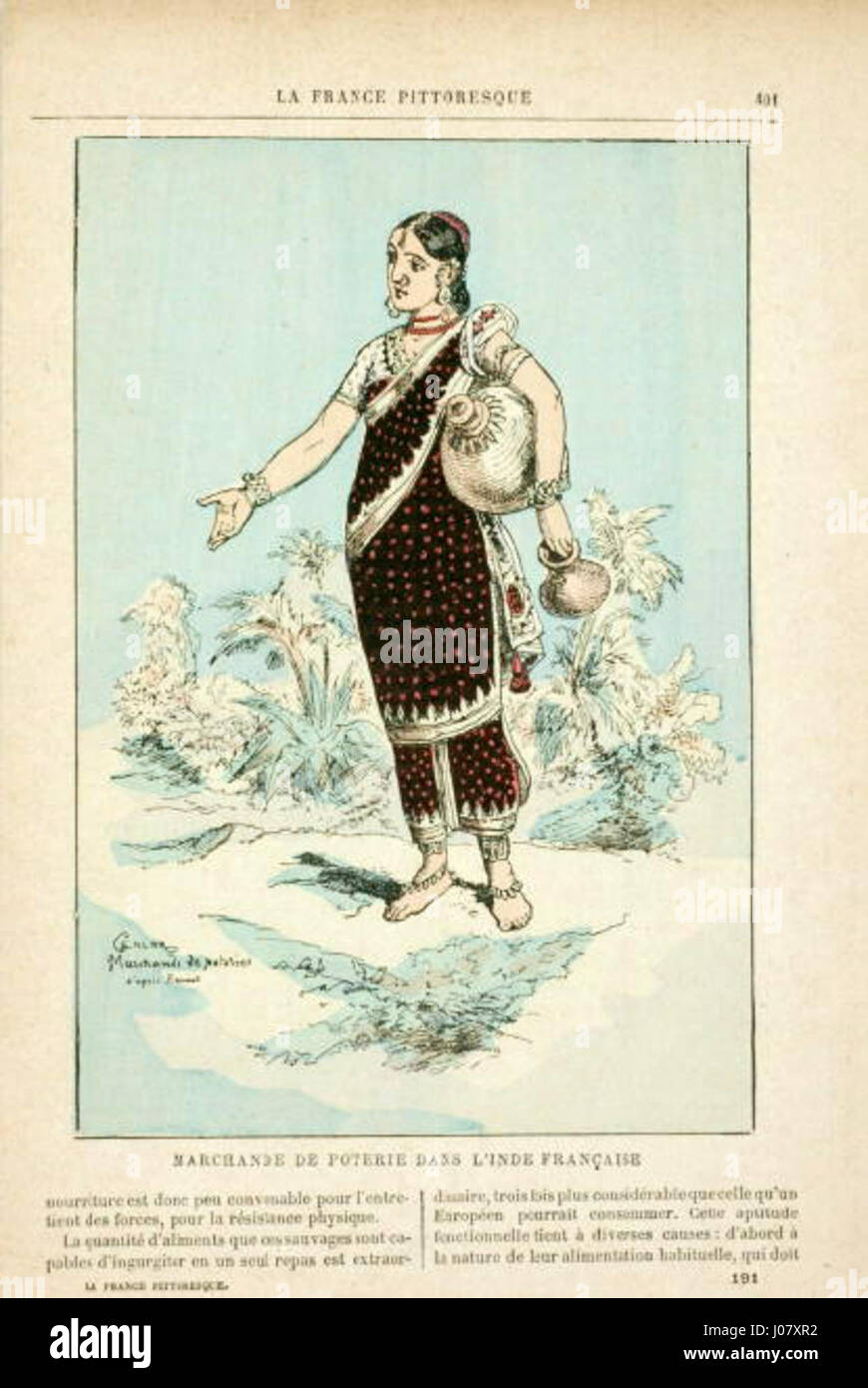 This photograph depicts a woman in French India selling pottery ...
