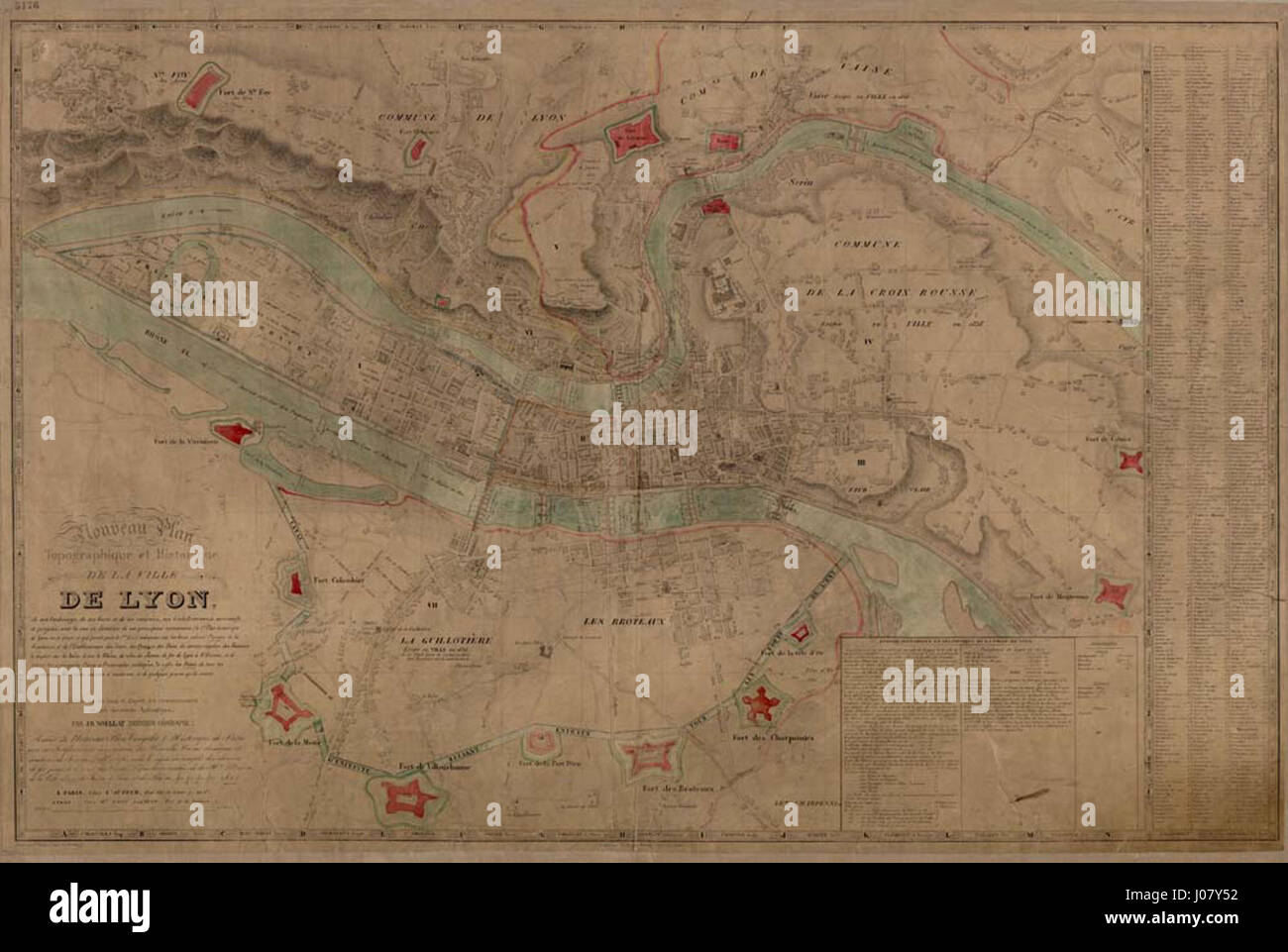 This topographic and historical map of Lyon offers a detailed view of ...