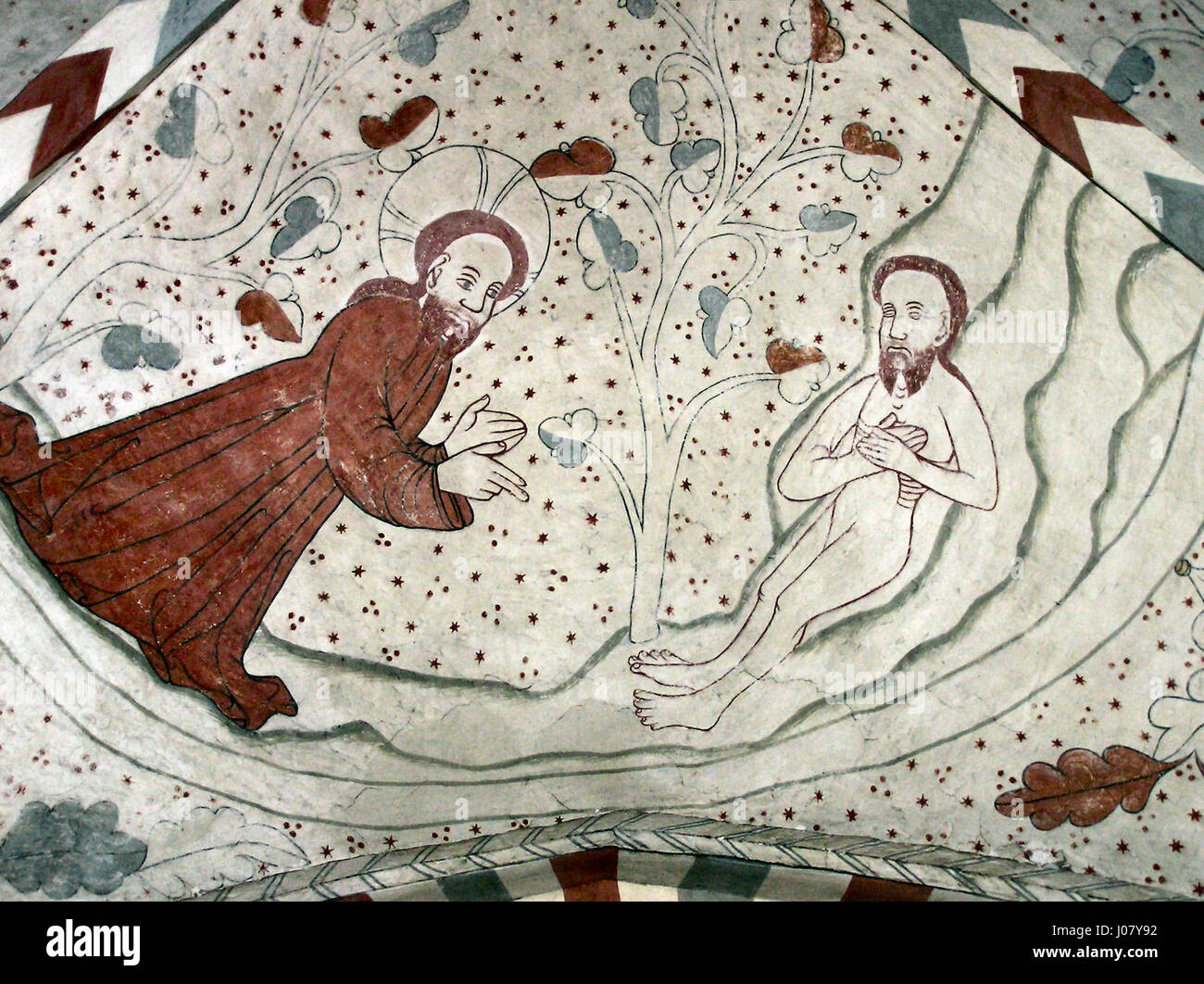The 'Vittskövle Fresco' depicts the biblical creation of Adam. The ...