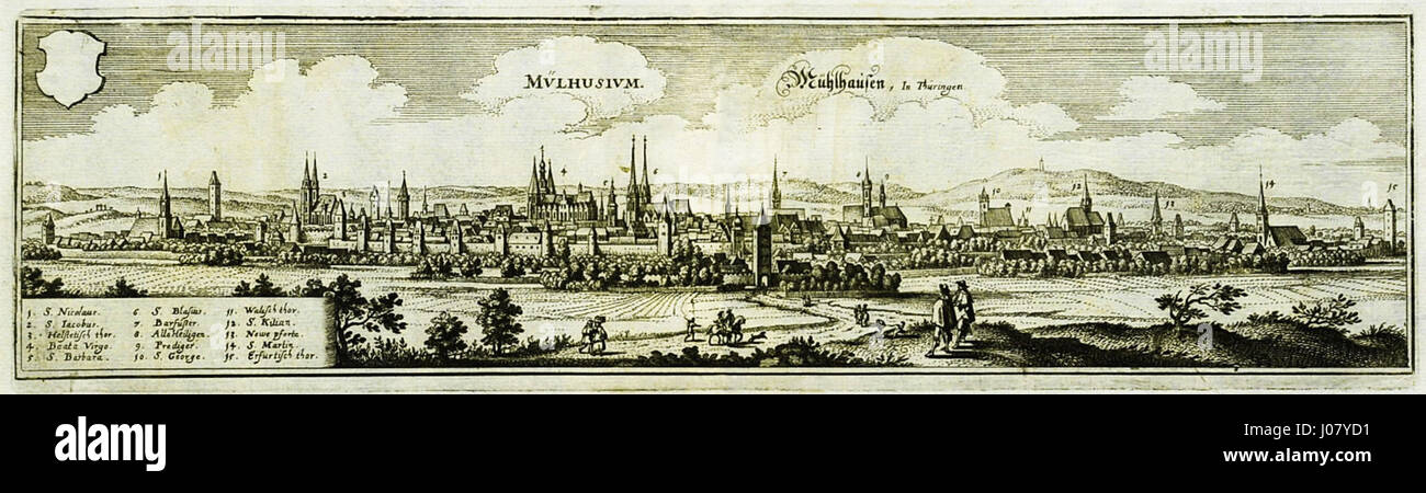 This painting of Mühlhausen in Thuringia, circa 1650, captures the ...