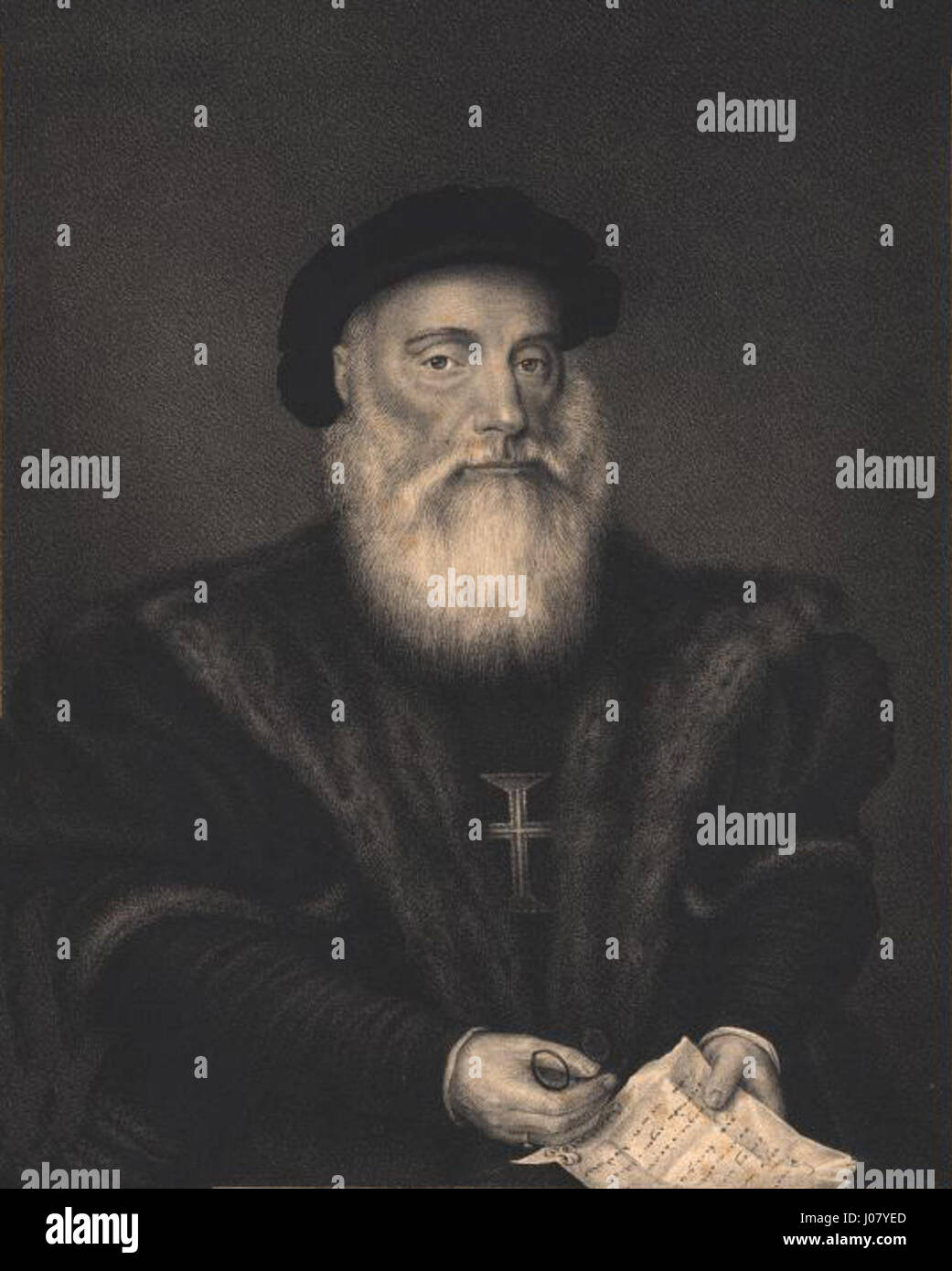 This portrait of Vasco da Gama by Maurício José do Carmo Sendim depicts ...