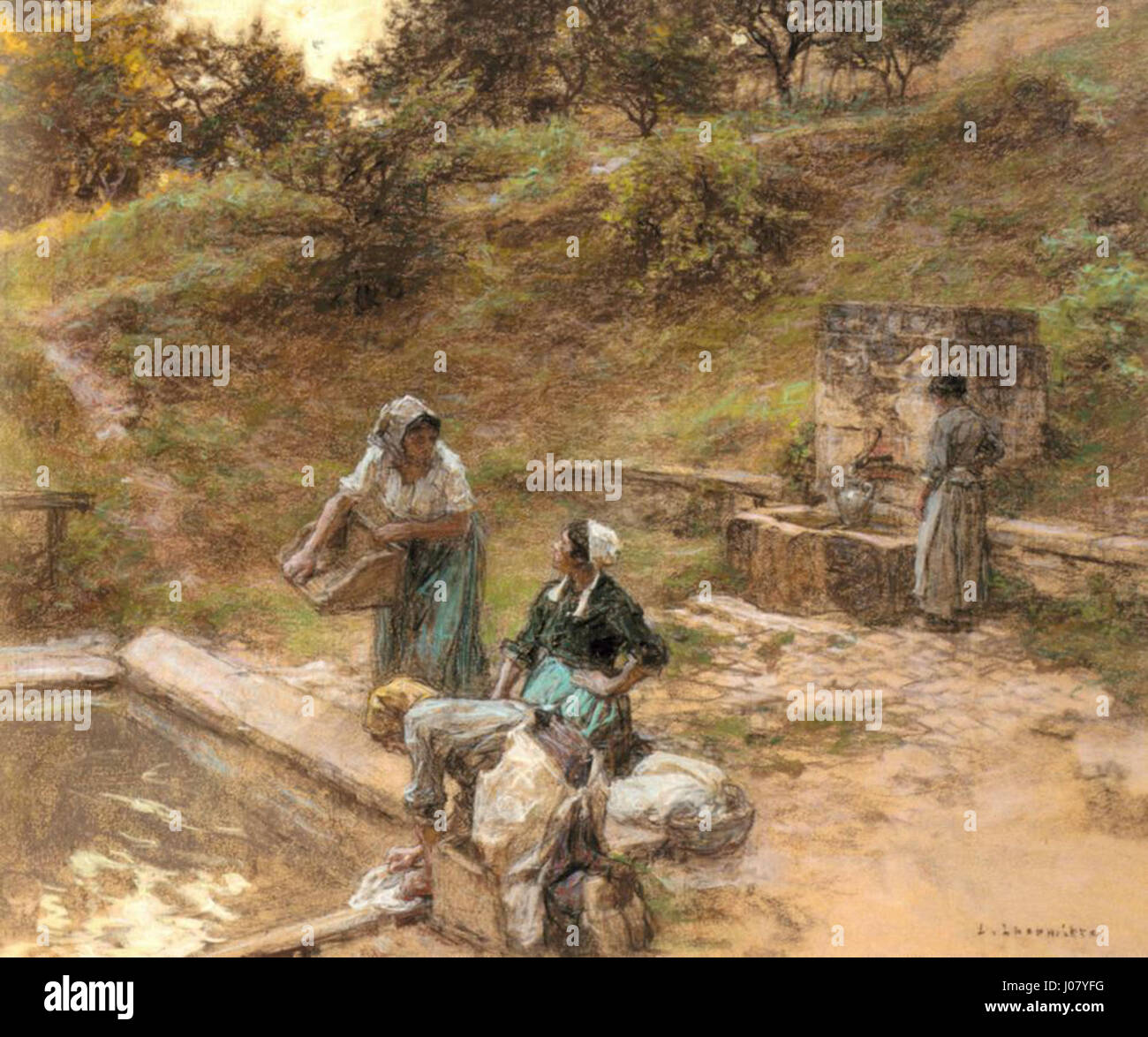 Léon Augustin Lhermitte's 'Lavoir' presents a rural scene of women ...