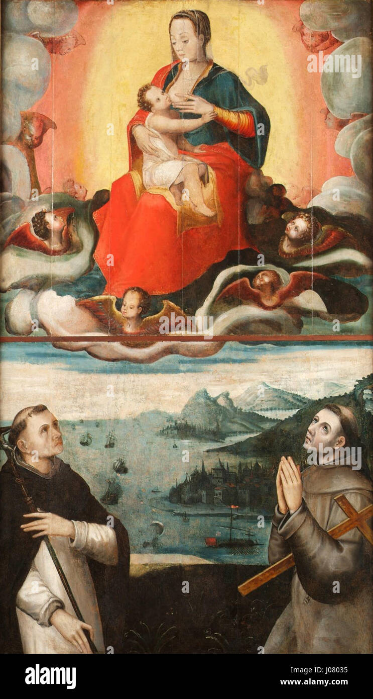 This religious artwork depicts Nossa Senhora do Leite, Saint Dominic ...