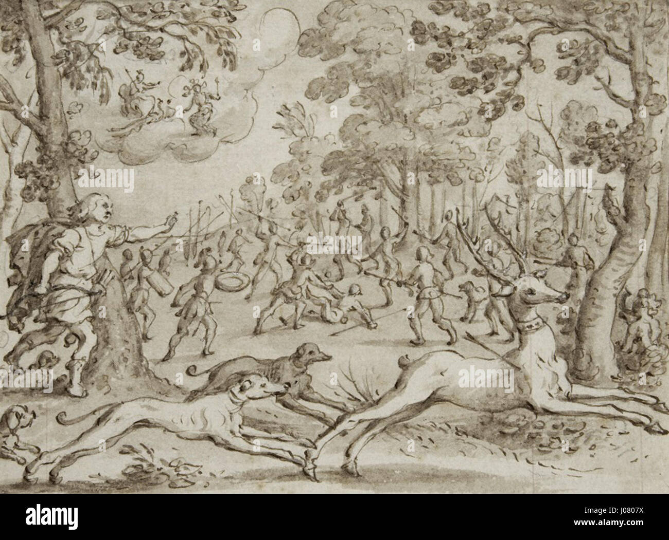 Sebastiaen Vrancx’s 'Ascanius Kills Silvia’s Stag' depicts a dramatic ...