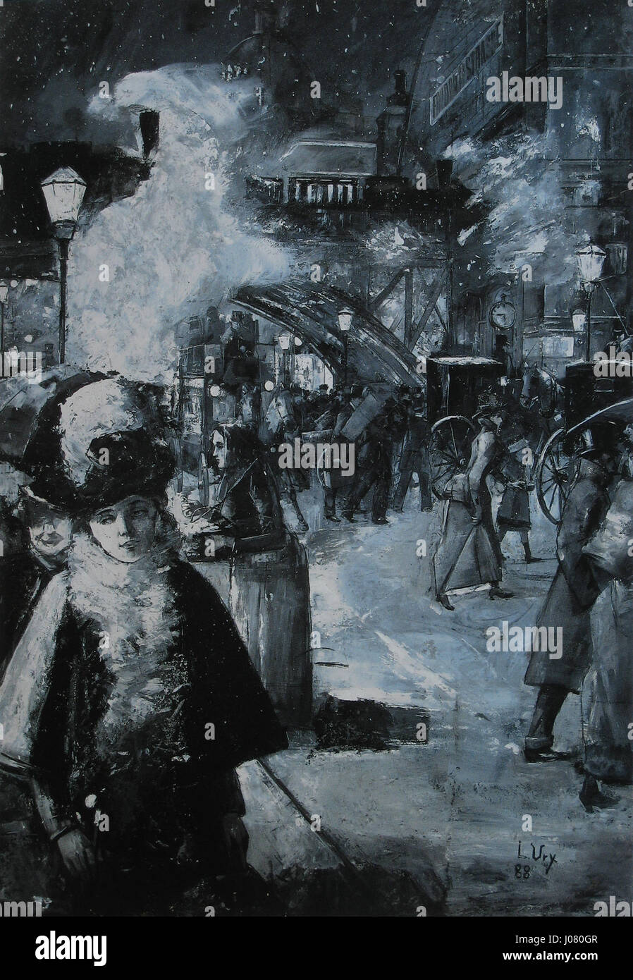 Lesser Ury’s 1888 painting 'Am Bahnhof Friedrichstrage' depicts a busy ...