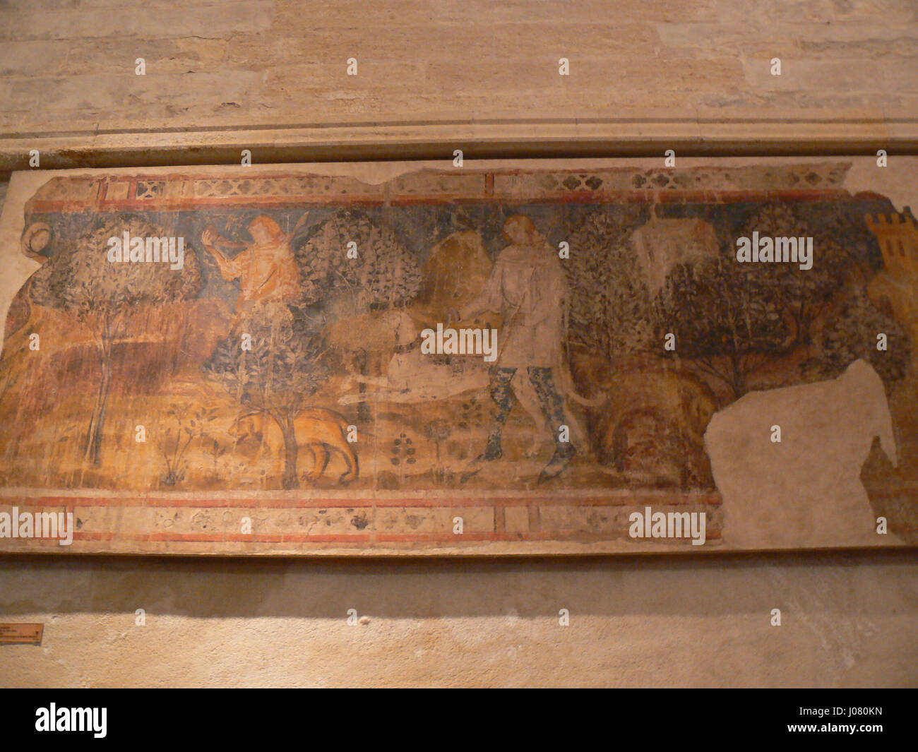 The painting 'Scène de chasse' depicts a hunting scene, where hunters ...