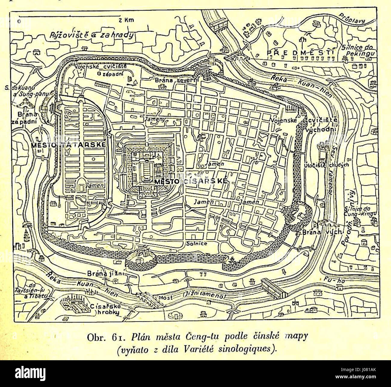 'Plán mesta Ceng-tu podle čínské mapy' is a map of the city of Chengdu ...