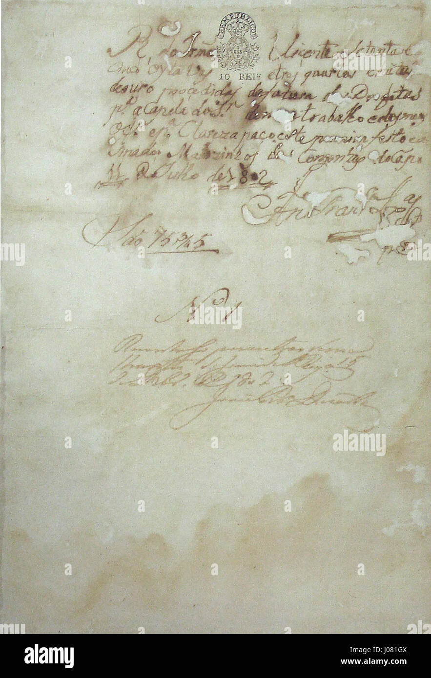 The autographed receipt from Aleijadinho, a Brazilian artist, dated ...
