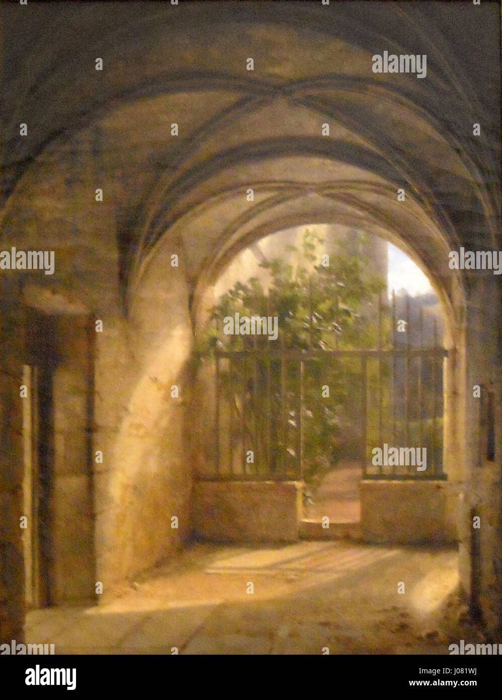 The painting 'Intérieur de couvent' depicts the interior of a convent ...