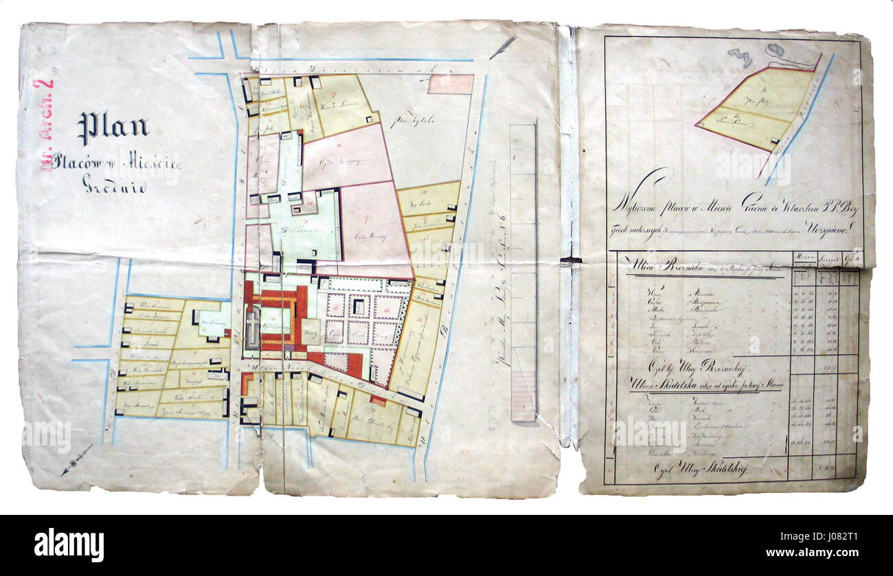 The 'Plan Placów w Mieście Grodnie' is a historical map showing the ...