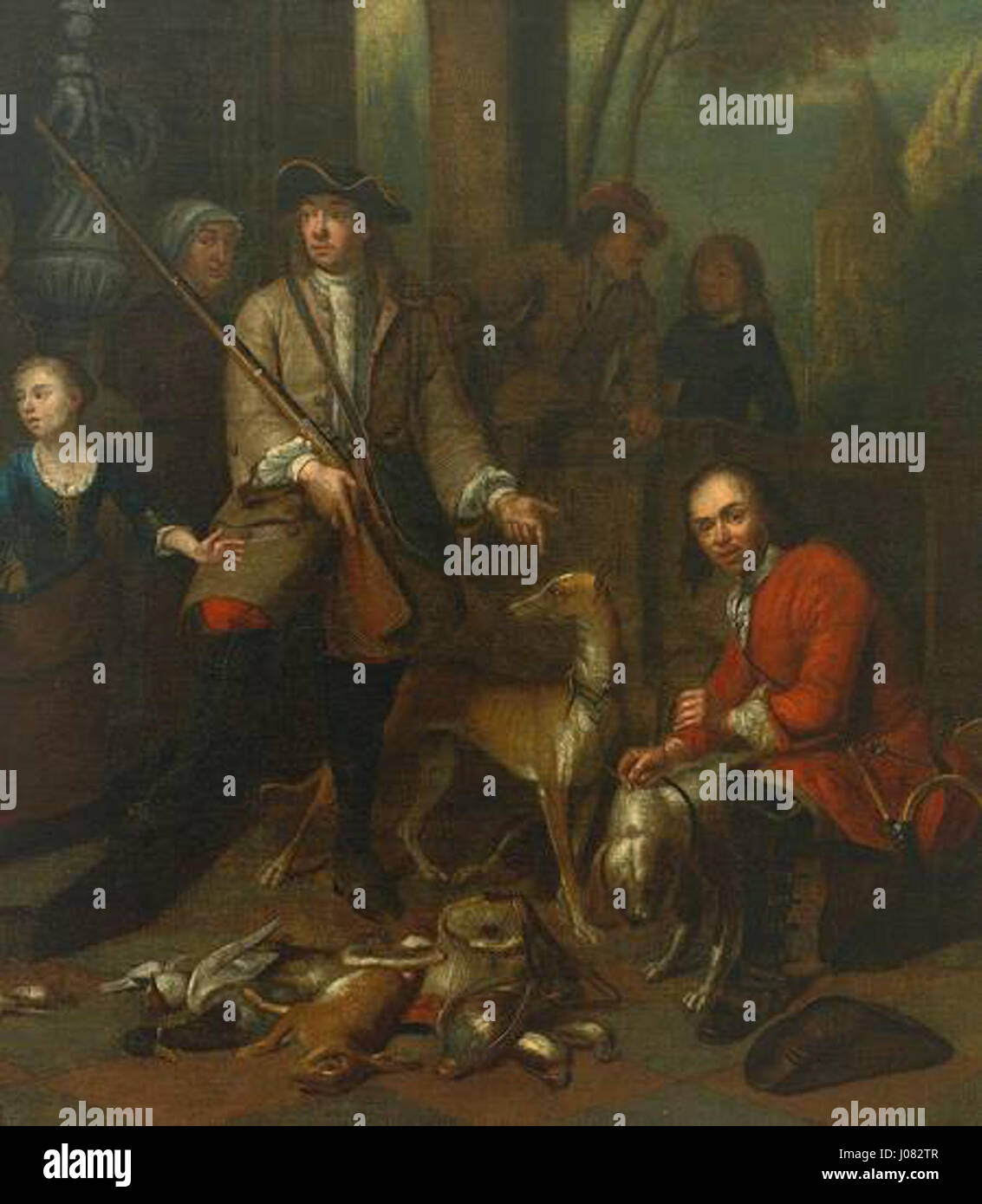 The painting 'Jäger präsentieren Jagdbeute' from the 18th century ...