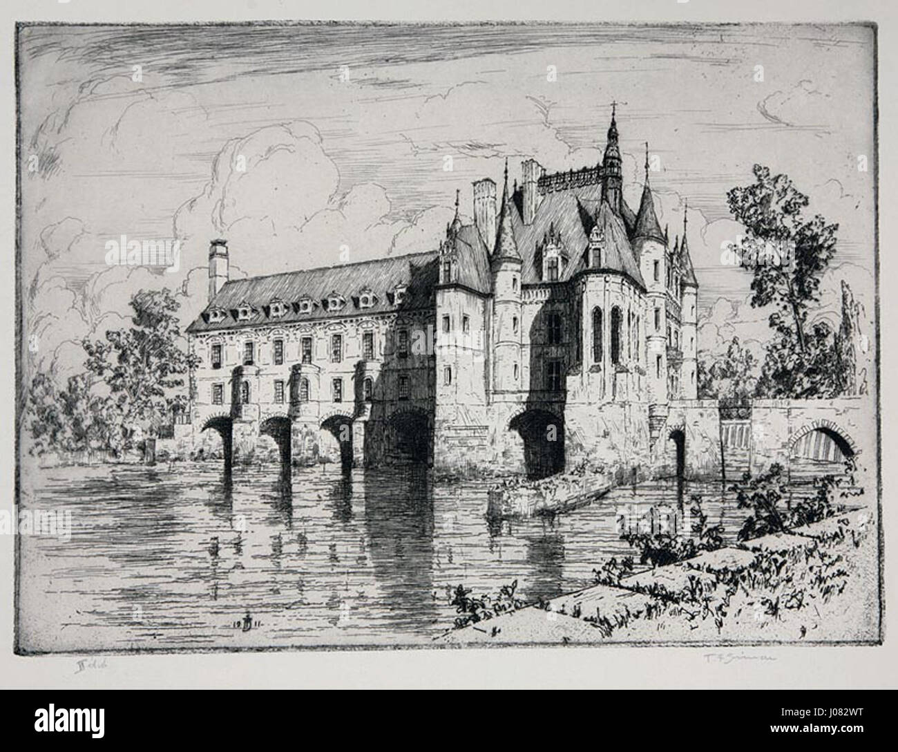 The image features the east facade of the Château de Chenonceau ...