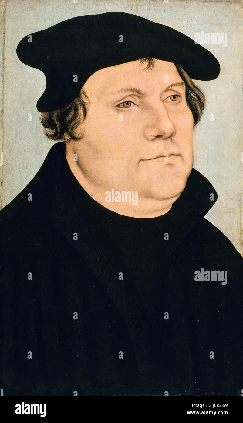 This painting by Lucas Cranach the Elder’s workshop features a portrait of Martin Luther, the ...