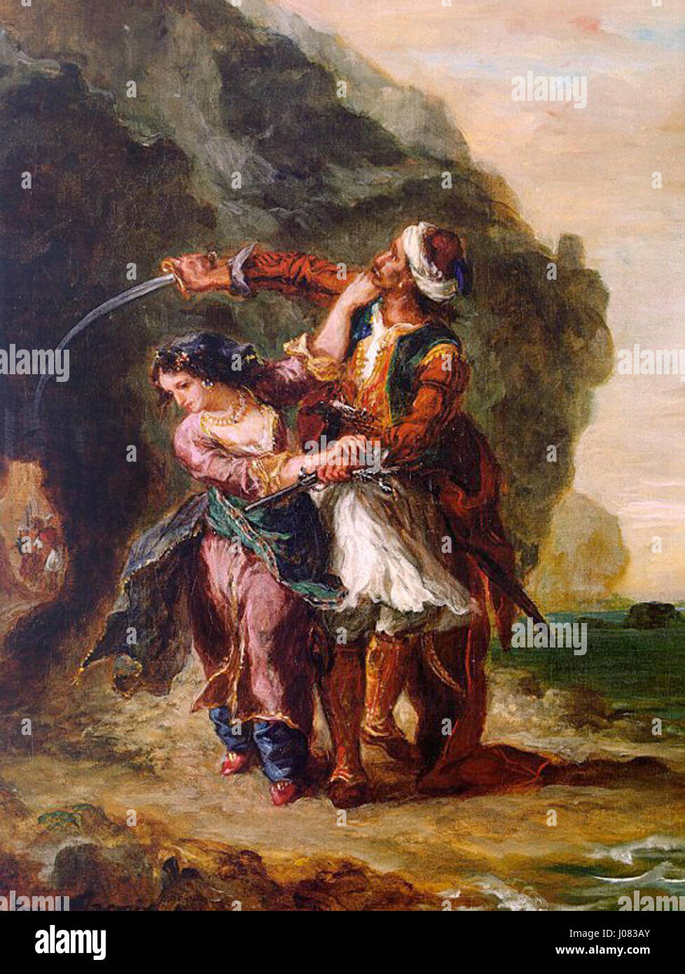 Eugène Delacroix's 'Fiancée-Abydos' depicts a romantic and exotic scene ...