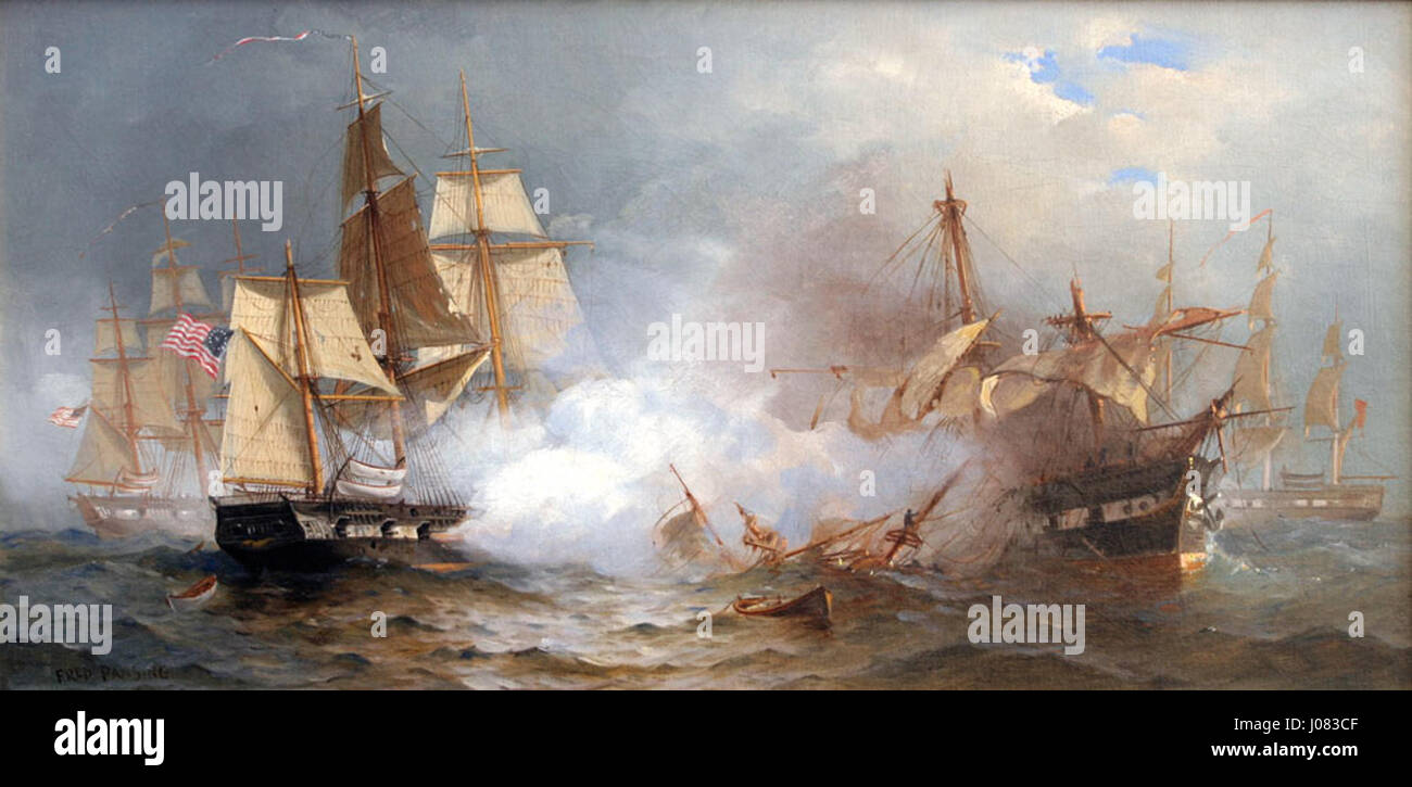 Fred Pansing’s painting captures the naval battle between the USS ...