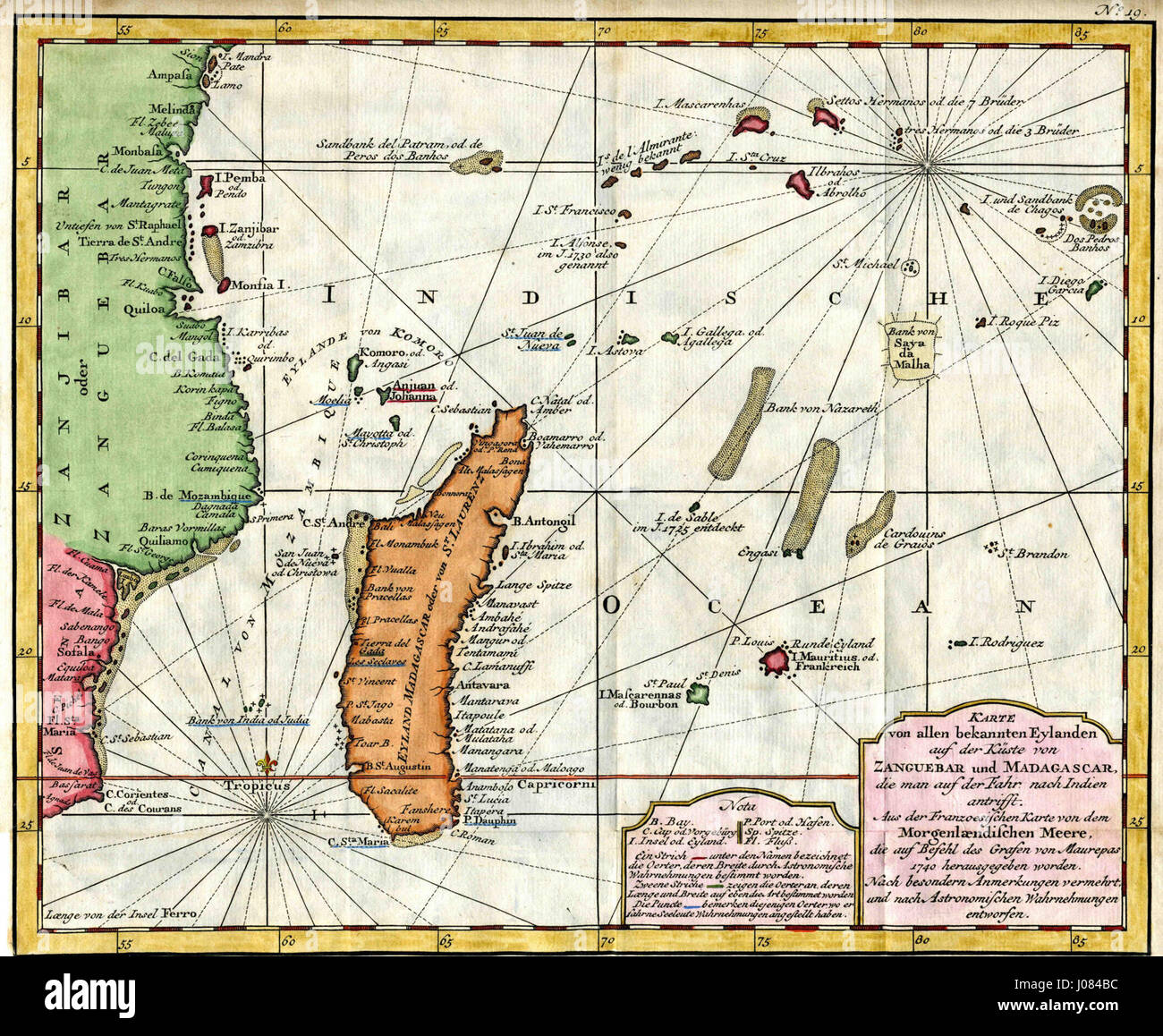 This map from 1748 by Bellin shows the regions of Mozambique, Zanzibar ...