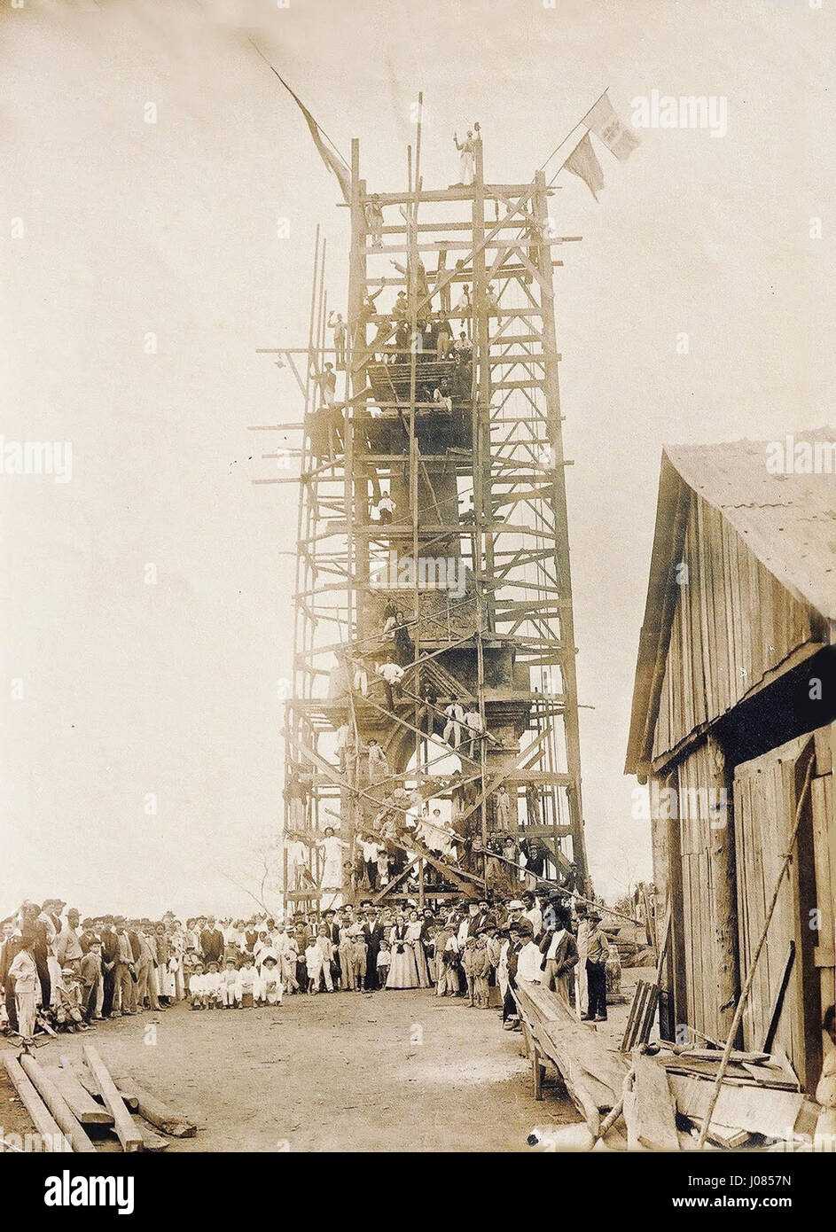 This photograph captures the construction of the Christ the Redeemer ...