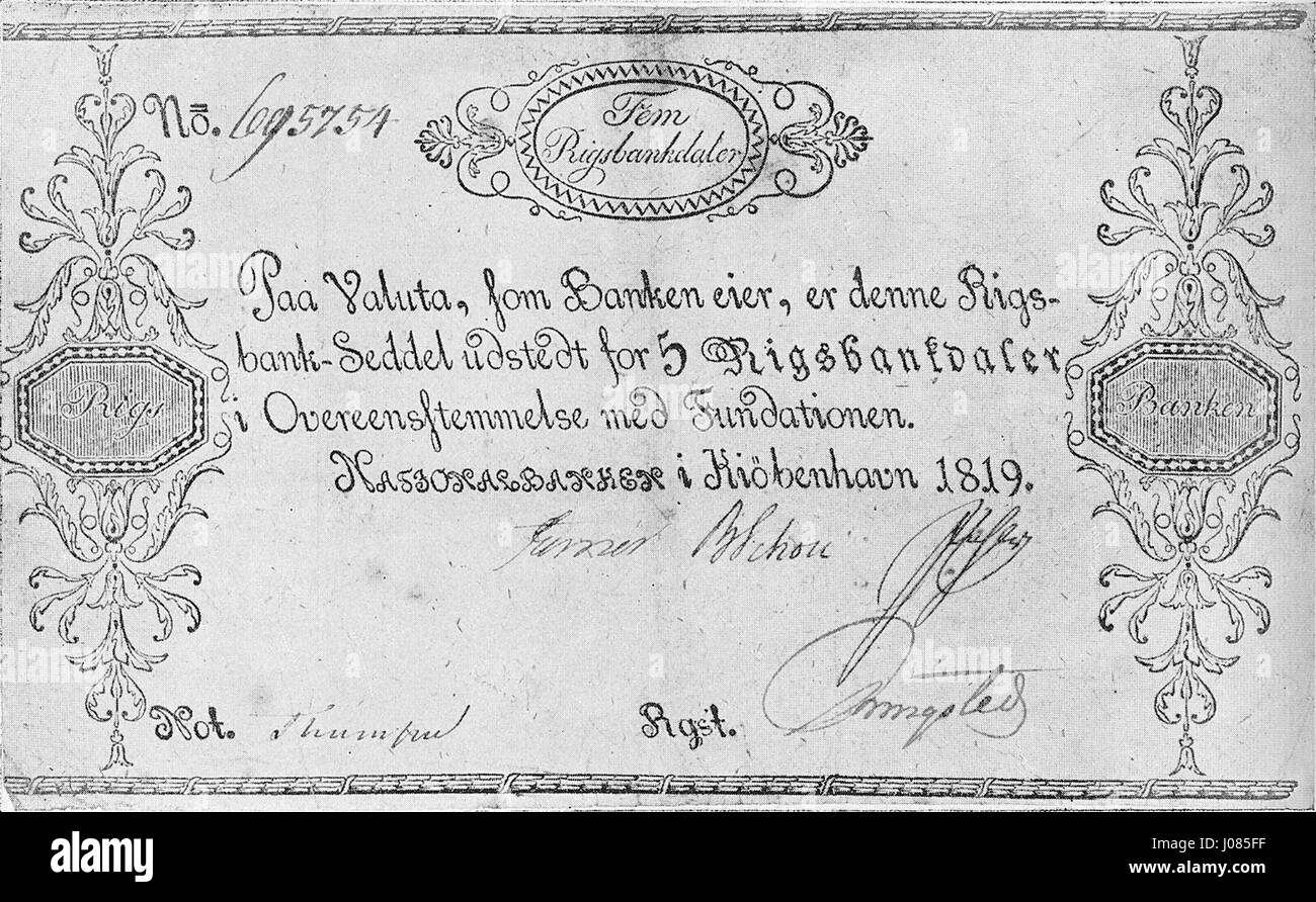 The 1819 'Pengeseddel' from the National Bank of Sweden is a historical ...