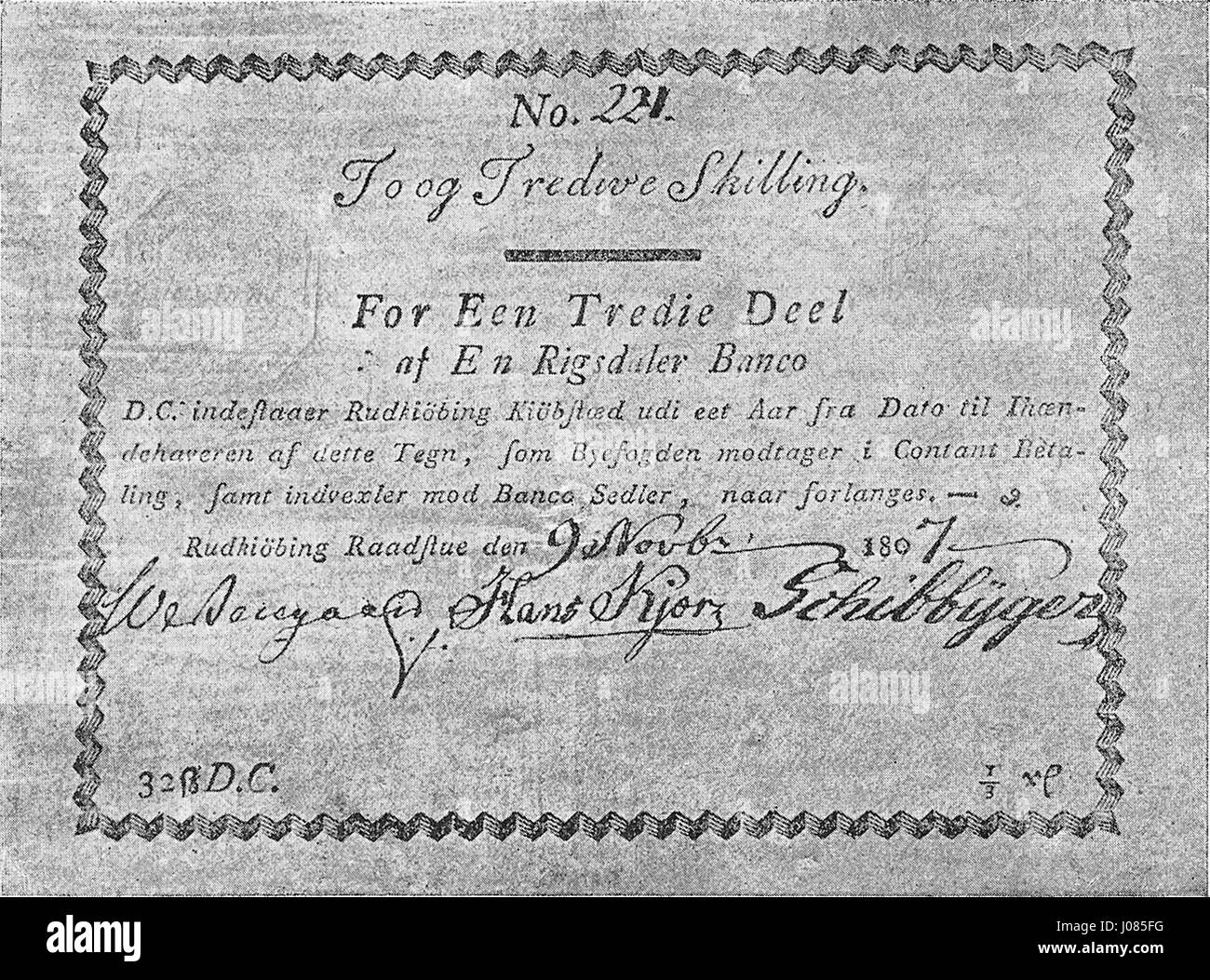 This 'Kommunal pengeseddel' from 1807 is a historical Danish municipal ...