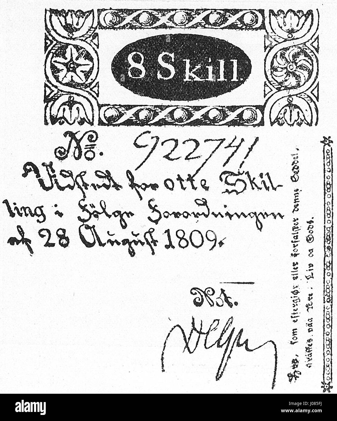 'Statslig pengeseddel 1809' is a state-issued banknote from 1809 ...