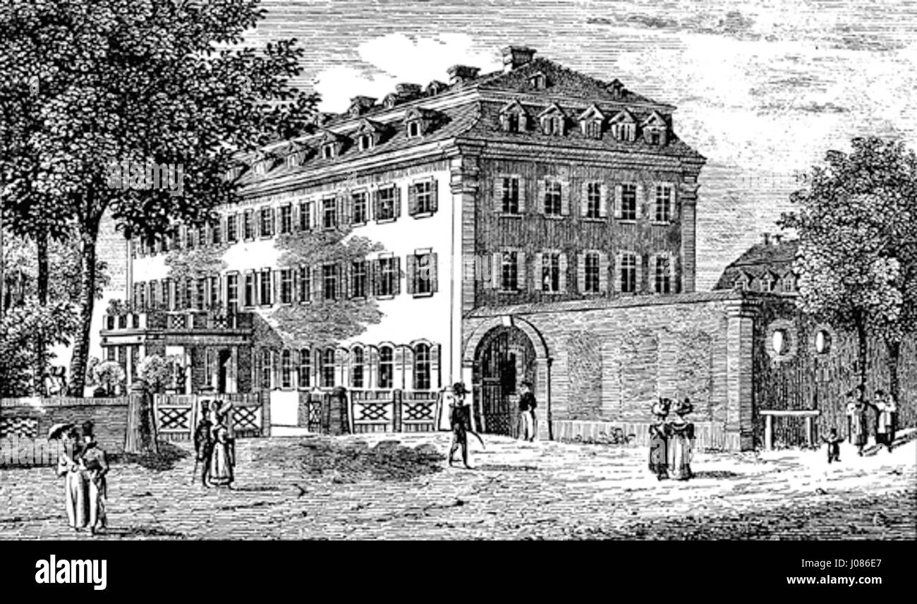 A depiction of the Blaessches Palais in Heilbronn, Germany, around 1830 ...