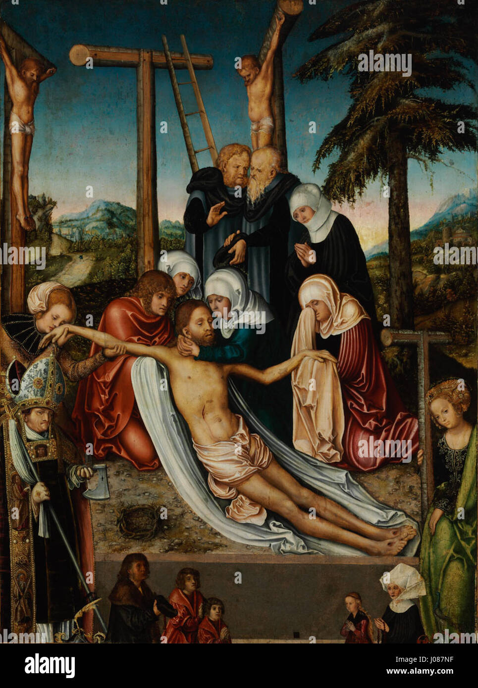 'The Lamentation of Christ' by Lucas Cranach the Younger, housed in Budapest, depicting the ...