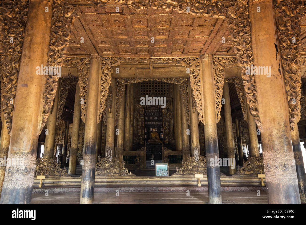 Inside the wooden Shwenandaw Monastery (also known as Golden Palace ...