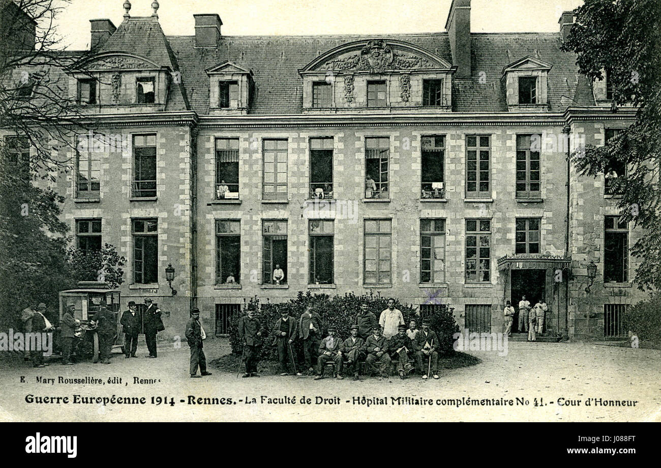 This photograph features the military hospital of Rennes, marked by the ...