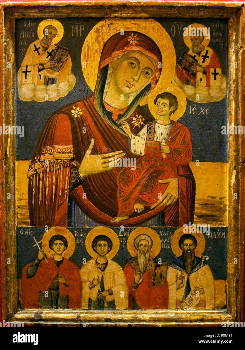 This religious painting depicts the Virgin Mary, portrayed as guiding ...